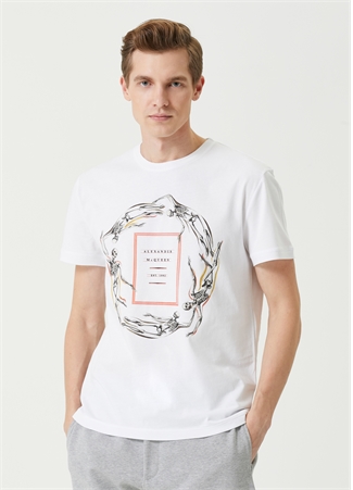 Alexander McQueen Erkek Beyaz Bisiklet Yaka Logolu T-shirt S EU Alexander McQueen Erkek Beyaz Bisiklet Yaka Logolu T-shirt S EU