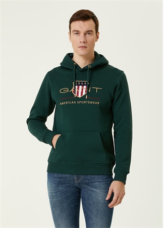 Gant Erkek Yeşil Kapüşonlu Logo Nakışlı Sweatshirt S EU