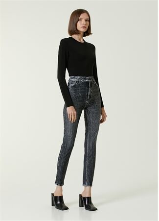 Balenciaga Kadın Trompe Loeil Siyah Denim Tayt L EU