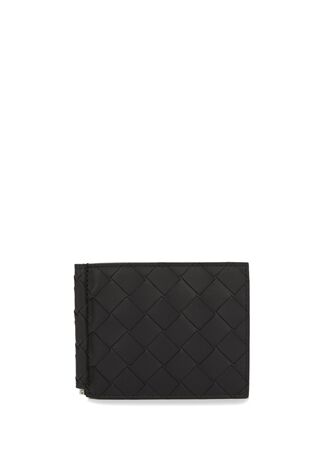 Bottega Veneta Erkek Siyah Örgü Dokulu Deri Cüzdan EU
