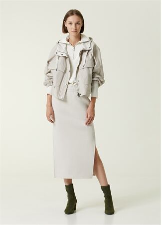 Brunello Cucinelli Kadın Gri Kapüşonlu Kısa Ceket 38 IT