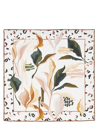Beymen Kadın Bej Yaprak Desenli Twill İpek 90x90 cm Eşarp EU