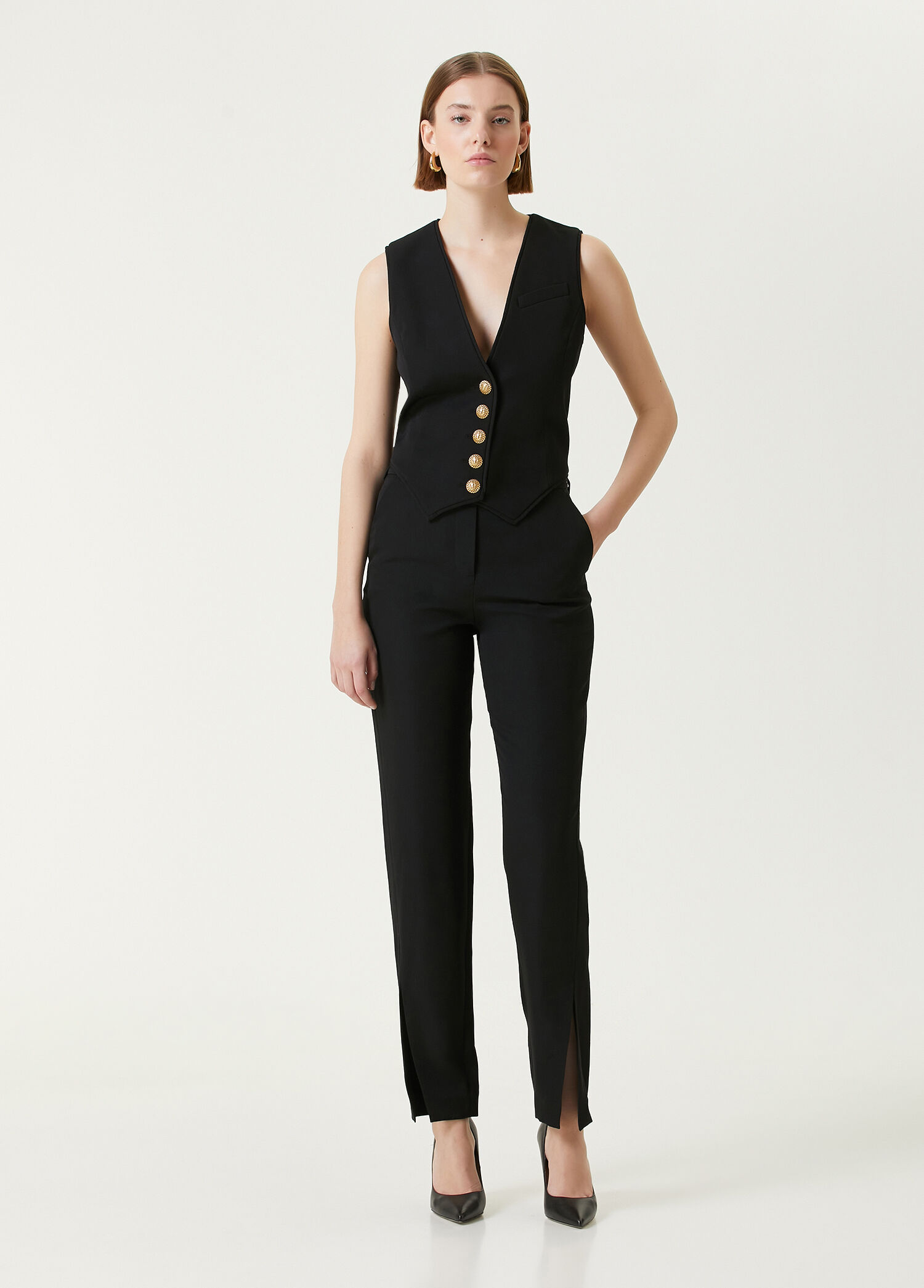 Balmain - Wool Trousers With Black Slit Detail