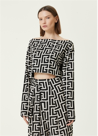 Balmain Kadın Ekru Siyah Düşük Omuzlu Crop Bluz 34 FR Balmain Kadın Ekru Siyah Düşük Omuzlu Crop Bluz 34 FR