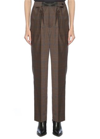 Zadig&Voltaire Kadın Kahverengi Ekose Desenli Pilili Yün Pantolon 34 FR