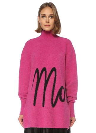 Moncler Kadın Pembe Siyah Logo Jakarlı Triko S EU