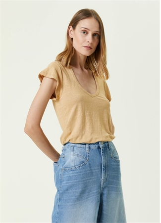 Etoile Isabel Marant Kadın Zankou Bal Rengi V Yaka Keten T-shirt Turuncu S EU Etoile Isabel Marant Kadın Zankou Bal Rengi V Yaka Keten T-shirt Turuncu S EU