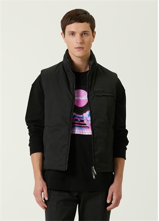 Valentino Erkek Siyah Kapüşonlu Logolu Çift Taraflı Dış Yelek 46 IT