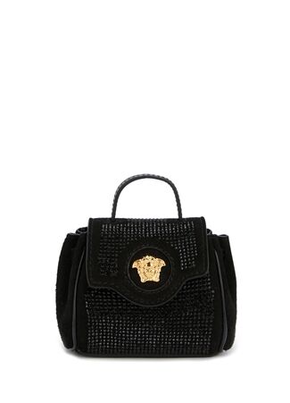 Versace Kadın Siyah Medusa Detaylı Deri Omuz Çantası EU
