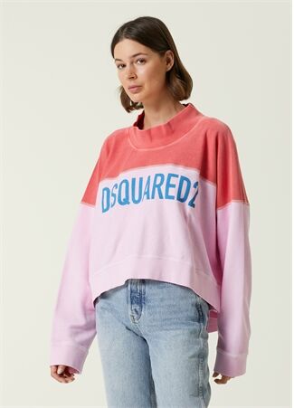Dsquared2 Kadın Pembe Dik Yaka Bloklu Logolu Sweatshirt M EU Dsquared2 Kadın Pembe Dik Yaka Bloklu Logolu Sweatshirt M EU