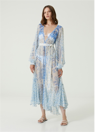 Rococo Sand Kadın Leas Mavi Beyaz Desenli Midi Kaftan M EU Rococo Sand Kadın Leas Mavi Beyaz Desenli Midi Kaftan M EU