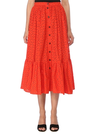Beymen Collection Kadın Turuncu Önü Düğmeli Fistolu Midi Etek 42