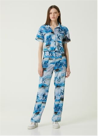 Les Benjamins Kadın Relaxed Fit Mavi Desenli Pantolon S EU