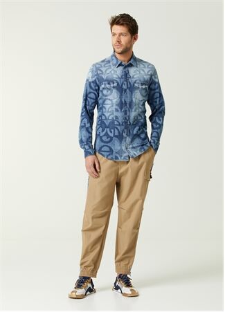 Dolce&Gabbana Erkek Mavi Logo Desenli Jean Gömlek 39 IT