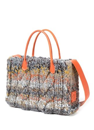 Boobag Kadın Gri Turuncu Örgü Dokulu Yün Omuz Çantası EU Boobag Kadın Gri Turuncu Örgü Dokulu Yün Omuz Çantası EU