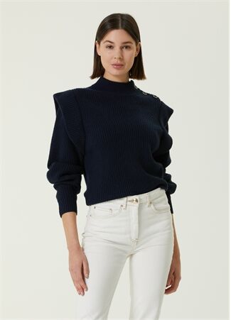 Isabel Marant Kadın Peggy Lacivert Dik Yaka Yün Kazak 36 FR