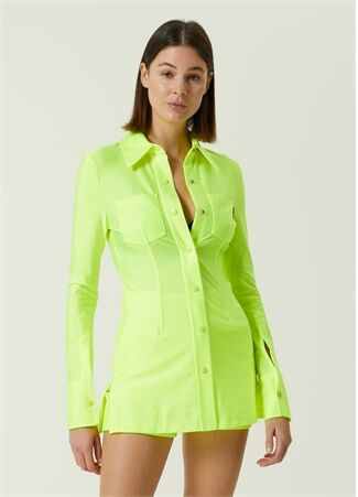 Alexander Wang Kadın Neon Yeşil İngiliz Yaka Gömlek 6 US