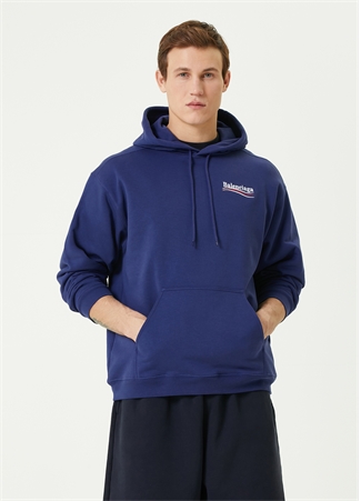 Balenciaga Erkek Mavi Kapüşonlu Logolu Sweatshirt S EU Balenciaga Erkek Mavi Kapüşonlu Logolu Sweatshirt S EU