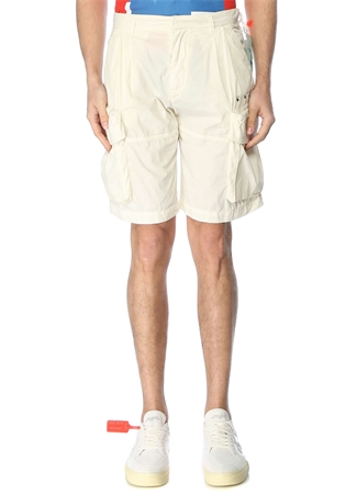 Off-White Erkek Ekru Pili Detaylı Kargo Bermuda Bej S EU