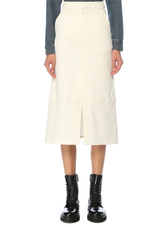 Academia Kadın Beyaz Yırtmaç Detaylı Midi Denim Etek 34