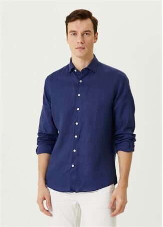 Network Erkek Comfort Fit İndigo Keten Gömlek Mavi 42 EU