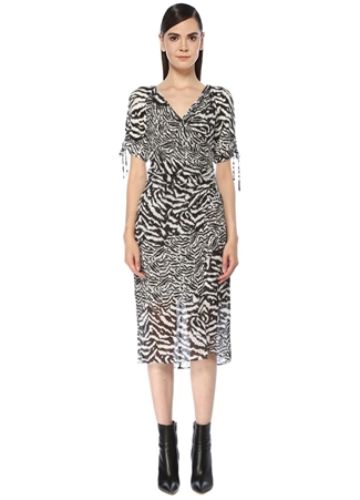 Allsaints Kadın Carla Remix Zebra Desenli Midi Elbise Beyaz 6 US