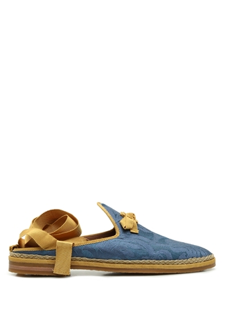 Pavone Firenze Kadın Mavi Sarı Desenli İpek Terlik 36.5 EU