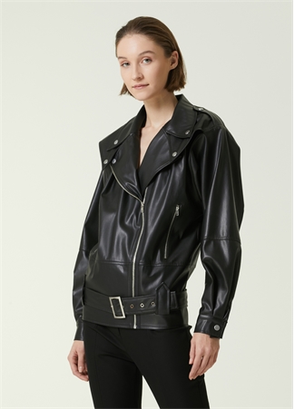 Mybestfriends Kadın Henri Siyah Kemerli Suni Deri Ceket M EU Mybestfriends Kadın Henri Siyah Kemerli Suni Deri Ceket M EU