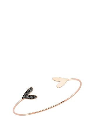 Charms Company Kadın Siyah Pırlanta Çift Kalp Kelepçe Bileklik EU