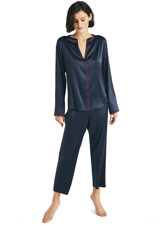 House of Silk Kadın Lena Mavi Biye Detaylı İpek Pijama Üstü Lacivert XS EU House of Silk Kadın Lena Mavi Biye Detaylı İpek Pijama Üstü Lacivert XS EU