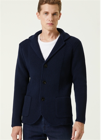 Maurizio Baldassari Erkek Lacivert Örgü Dokulu Yün Triko Ceket 52 IT