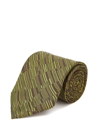 Pal Zileri Erkek Haki Kahverengi Geometrik Çizgili İpek Kravat Yeşil EU