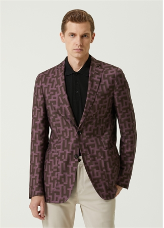 Pal Zileri Erkek Kahverengi Pembe Logo Desenli İpek Ceket Bordo 50 IT Pal Zileri Erkek Kahverengi Pembe Logo Desenli İpek Ceket Bordo 50 IT
