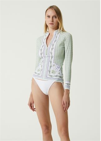 Tory Burch Kadın Açık Yeşil Desenli Sörfçü Mayosu XS EU