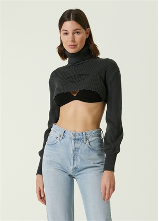 Gcds Kadın Antrasit Balıkçı Yaka Yün Cropped Sweatshirt Gri S EU Gcds Kadın Antrasit Balıkçı Yaka Yün Cropped Sweatshirt Gri S EU