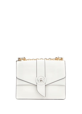 Michael Kors Kadın Beyaz Logolu Deri Omuz Çantası EU