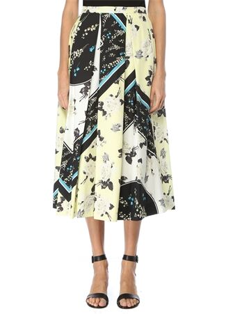 Erdem Kadın Sarı Bej Çiçek Desenli Midi Etek 2 US