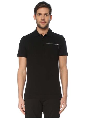 Valentino Erkek Siyah Polo Yaka Cep Detaylı T-shirt XL EU