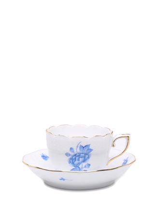 Herend Mavi Çiçek Motifli Porselen Kahve Fincan Takımı Herend Mavi Çiçek Motifli Porselen Kahve Fincan Takımı