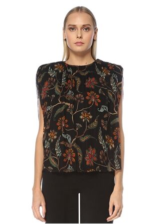 Johanna Ortiz Kadın Siyah Bisiklet Yaka Çiçekli Kolsuz Bluz 8 US
