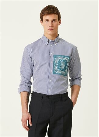 Etro Erkek Mavi Çizgi Desenli Gömlek 42 IT