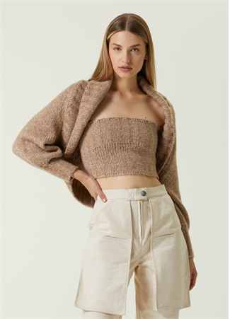 Cult Gaia Kadın Camel Şal Yaka Crop Hırka Bej M EU Cult Gaia Kadın Camel Şal Yaka Crop Hırka Bej M EU