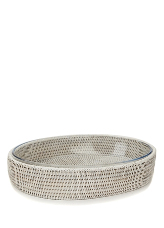 Baolgi Beyaz Oval Formlu Rattan Detaylı Cam Servis Tabağı Baolgi Beyaz Oval Formlu Rattan Detaylı Cam Servis Tabağı