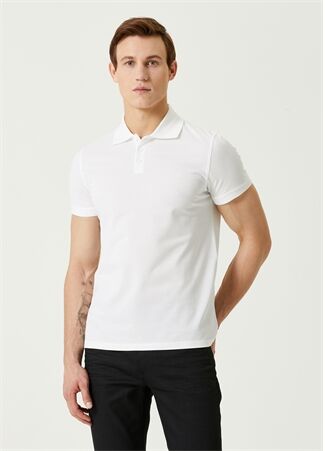 Erkek Beyaz Polo Yaka T-shirt S EU