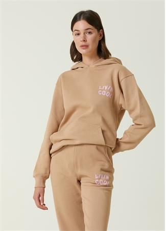 Livincool Kadın Bej Kapüşonlu Logo Baskılı Sweatshirt Kahverengi S EU Livincool Kadın Bej Kapüşonlu Logo Baskılı Sweatshirt Kahverengi S EU