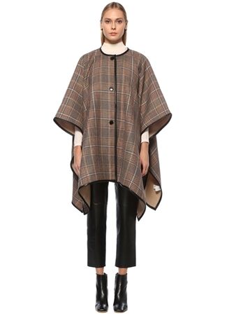 Beymen Collection Kadın Bej Ekose Desenli Yün Pelerin EU