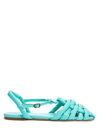 Hereu Kadın Turkuaz Örgü Dokulu Deri Sandalet Mavi 36 EU