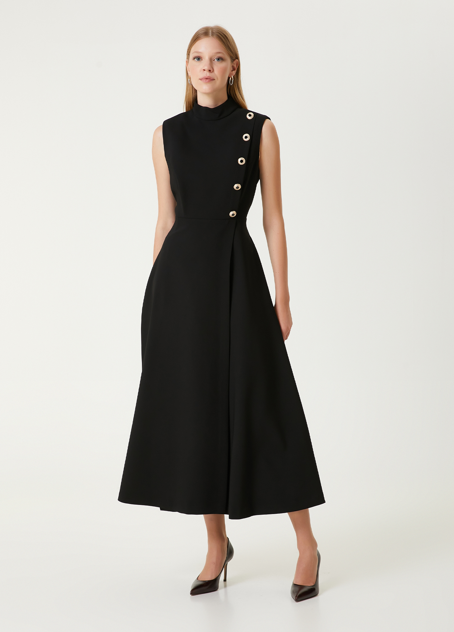 Beymen Club - Black Button Detailed Midi Dress - Black