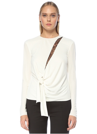 Tom Ford Kadın Beyaz Dantel Garnili Uzun Kol Bluz 36 IT