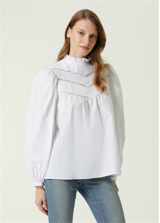 Faraway Kadın Dolly Beyaz Dik Yaka Balon Kol Gömlek 36 EU